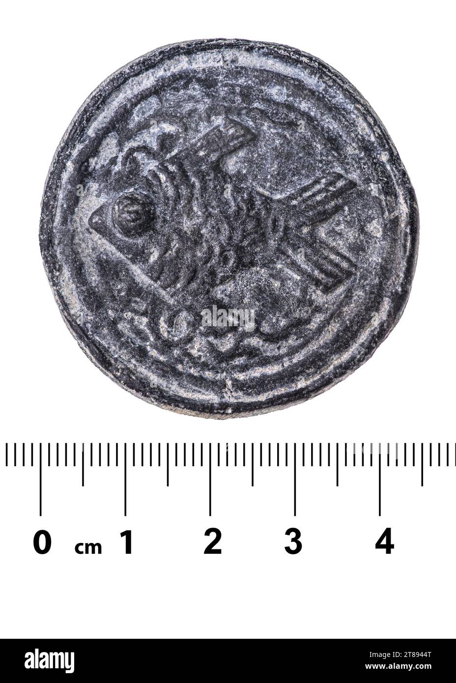 The antique zinc coin of the Kingdom of Funan with the image of a ...
