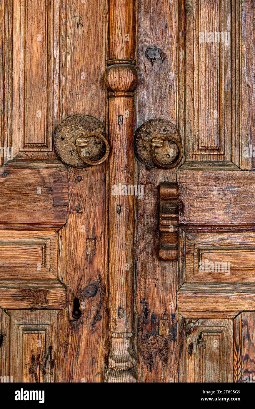Old wooden door with iron handles. Holy Cross Monastery In Omodos ...