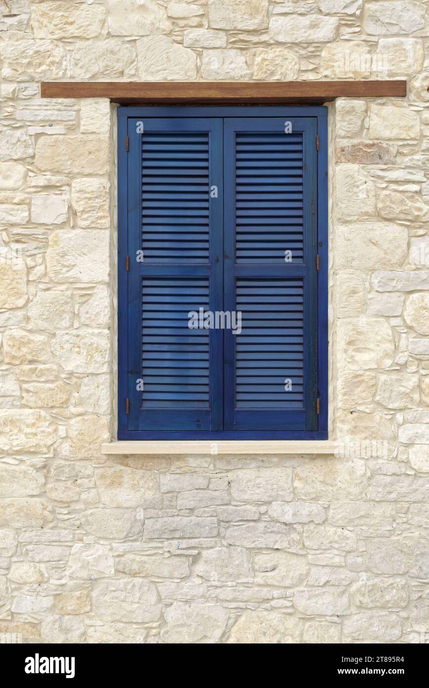 Vintage window with wooden shutters in the village of Omodos. Cyprus ...