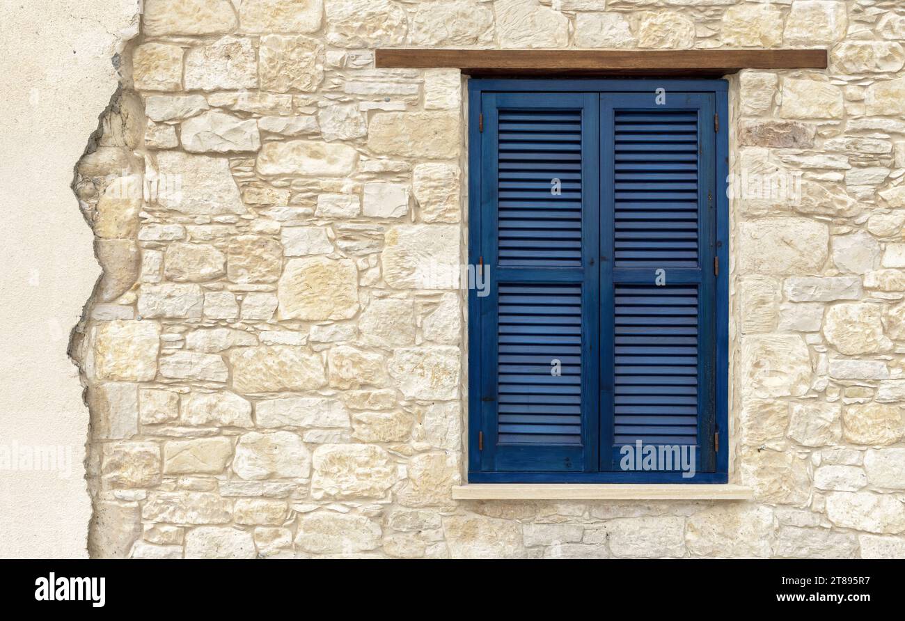 Vintage window with wooden shutters in the village of Omodos. Cyprus ...