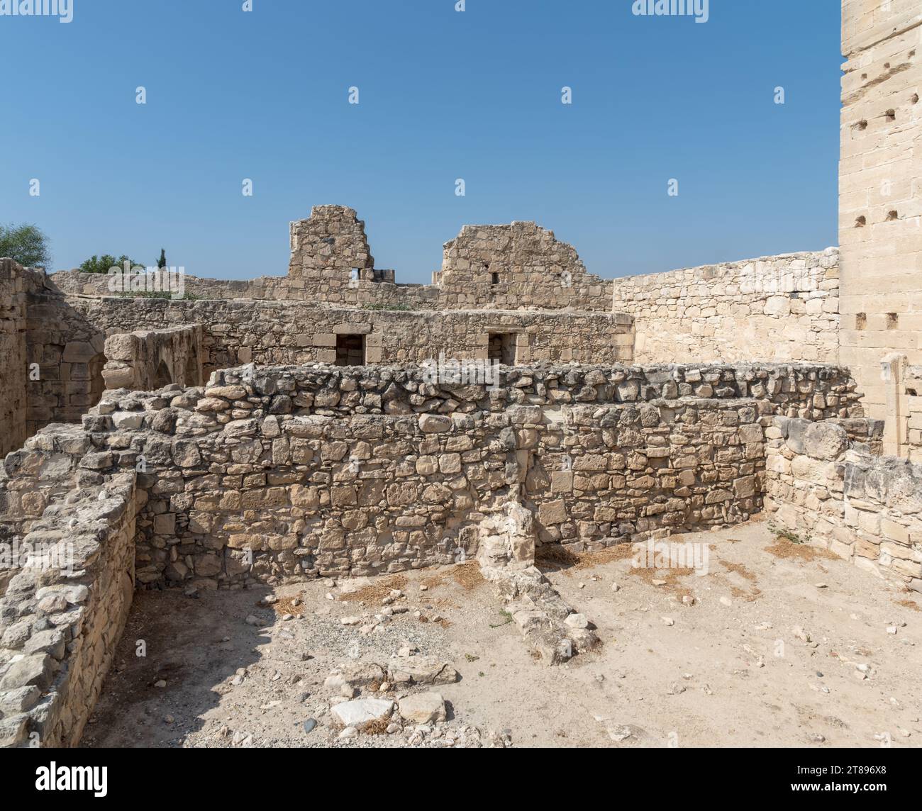 The ruins of the courtyard of the medieval castle of Kolossi. Cyprus ...