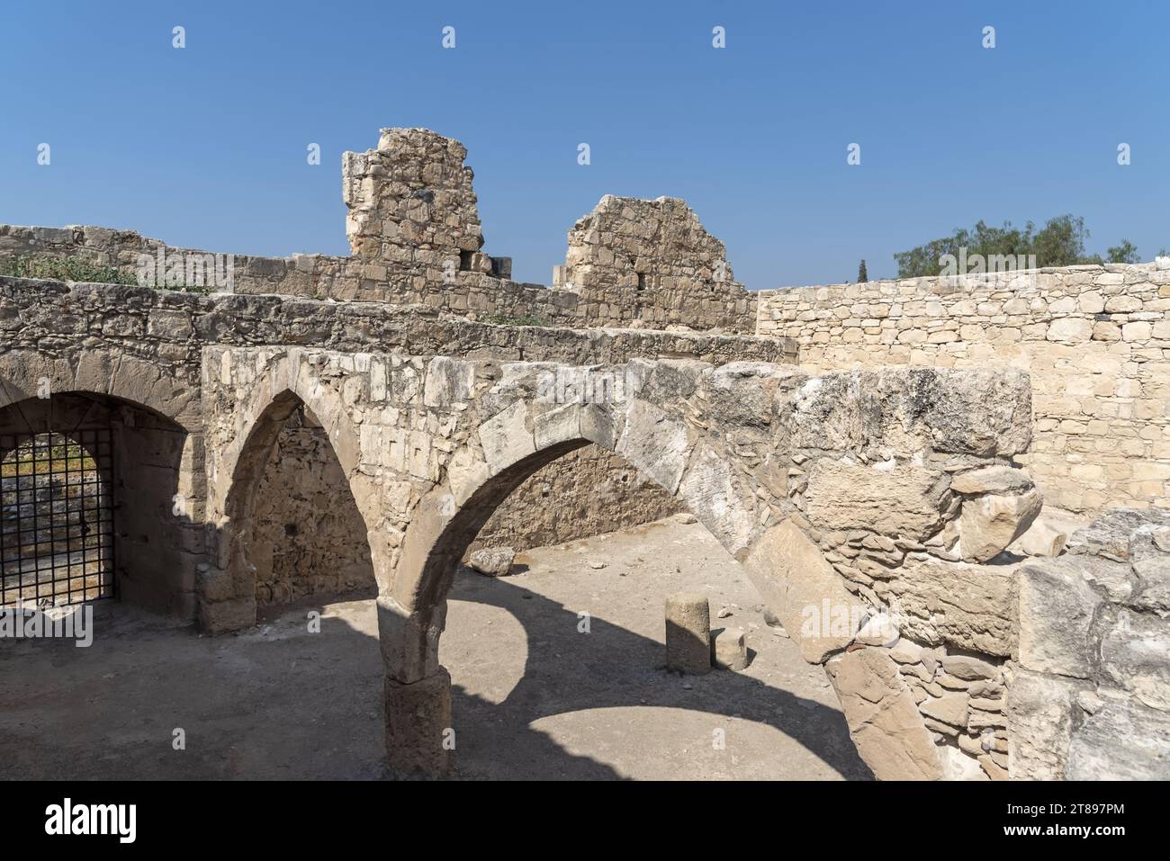 The ruins of the courtyard of the medieval castle of Kolossi. Cyprus ...