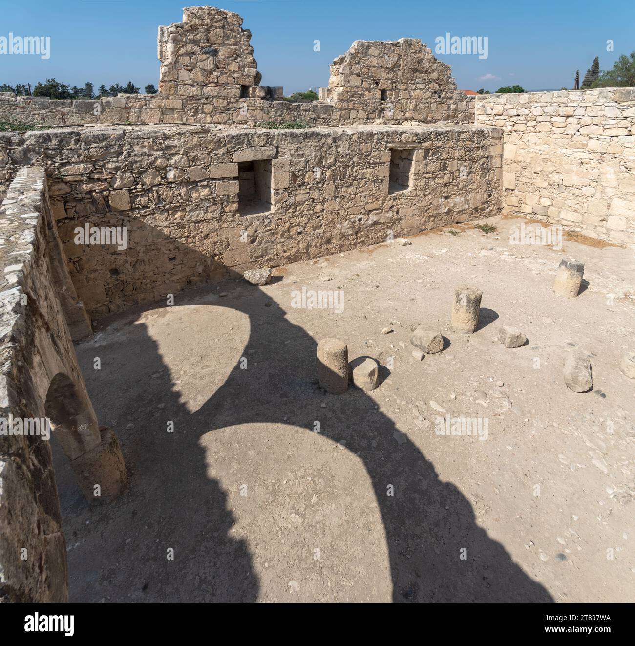 The ruins of the courtyard of the medieval castle of Kolossi. Cyprus ...