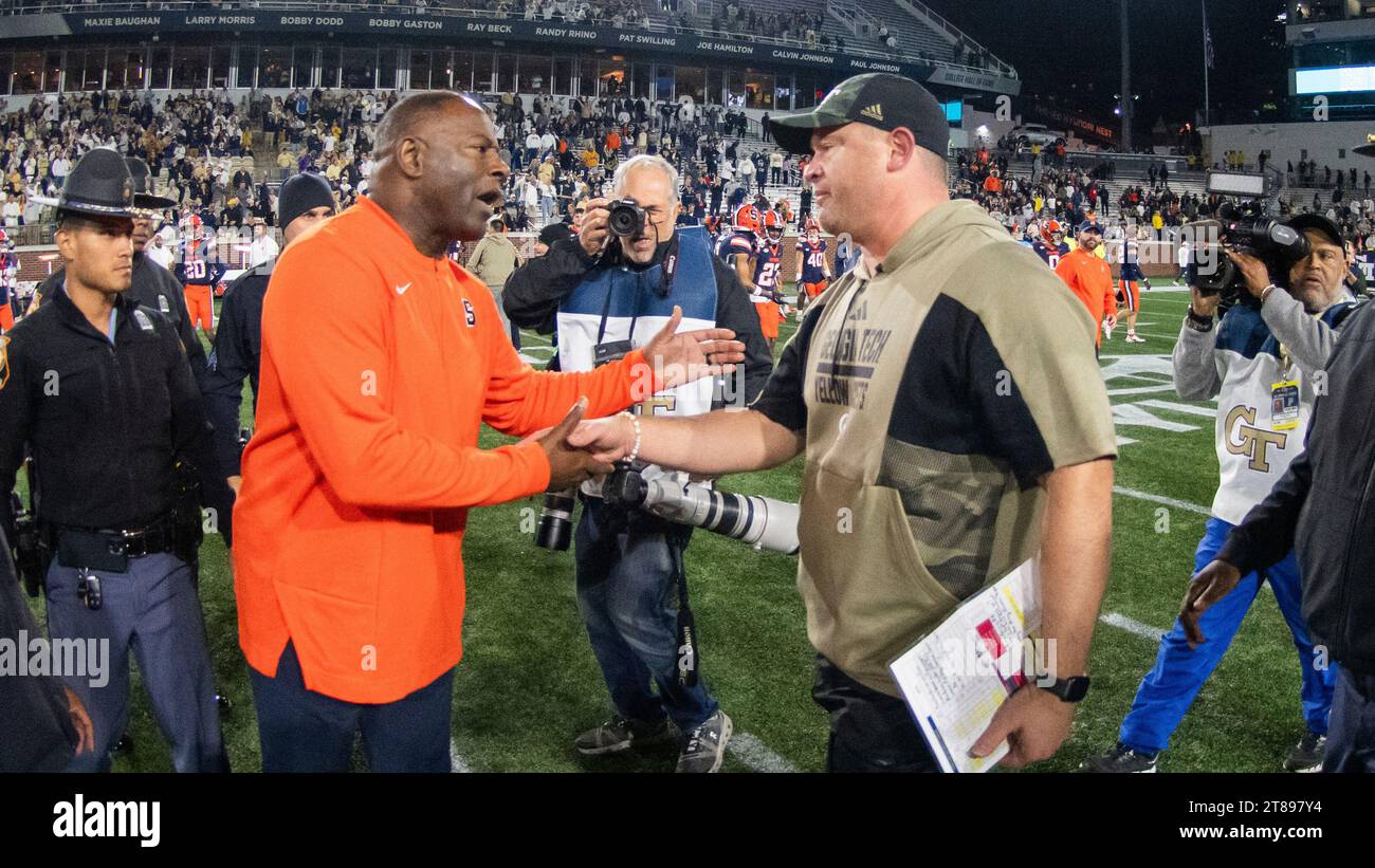 Georgia Tech coach Brent Key shakes hands with Syracuse coach Dino ...