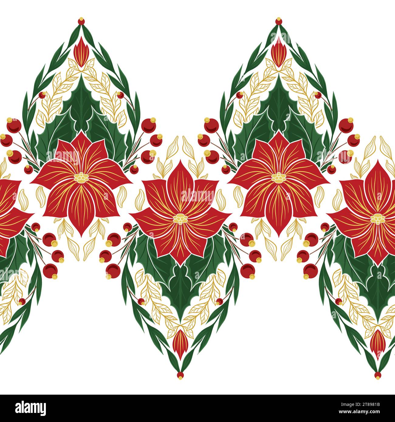 Vector decorative holiday border with poinsettia flowers. Seamless ...