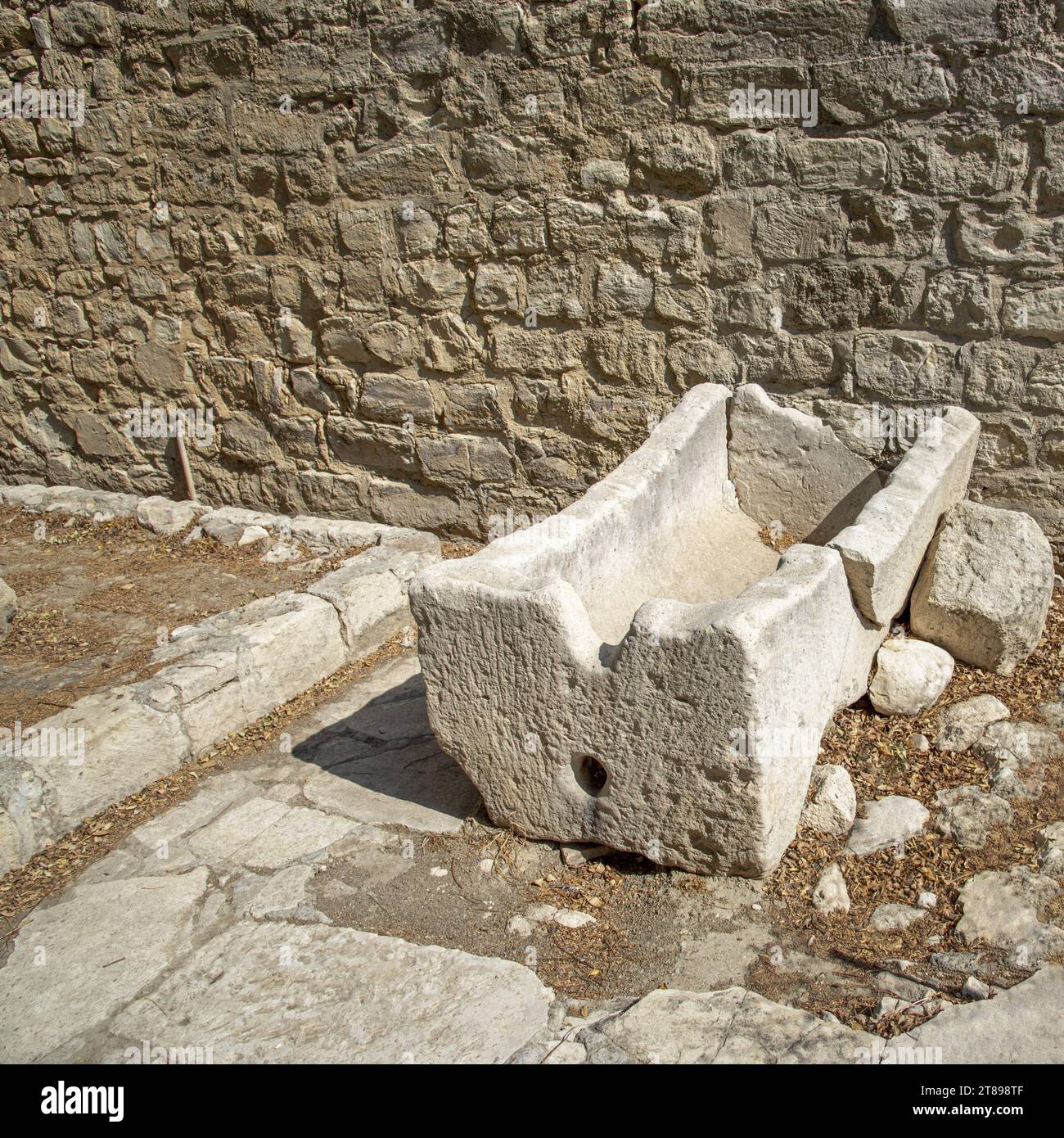 Marble bath in the courtyard of the medieval castle of Kolossi (Cyprus ...