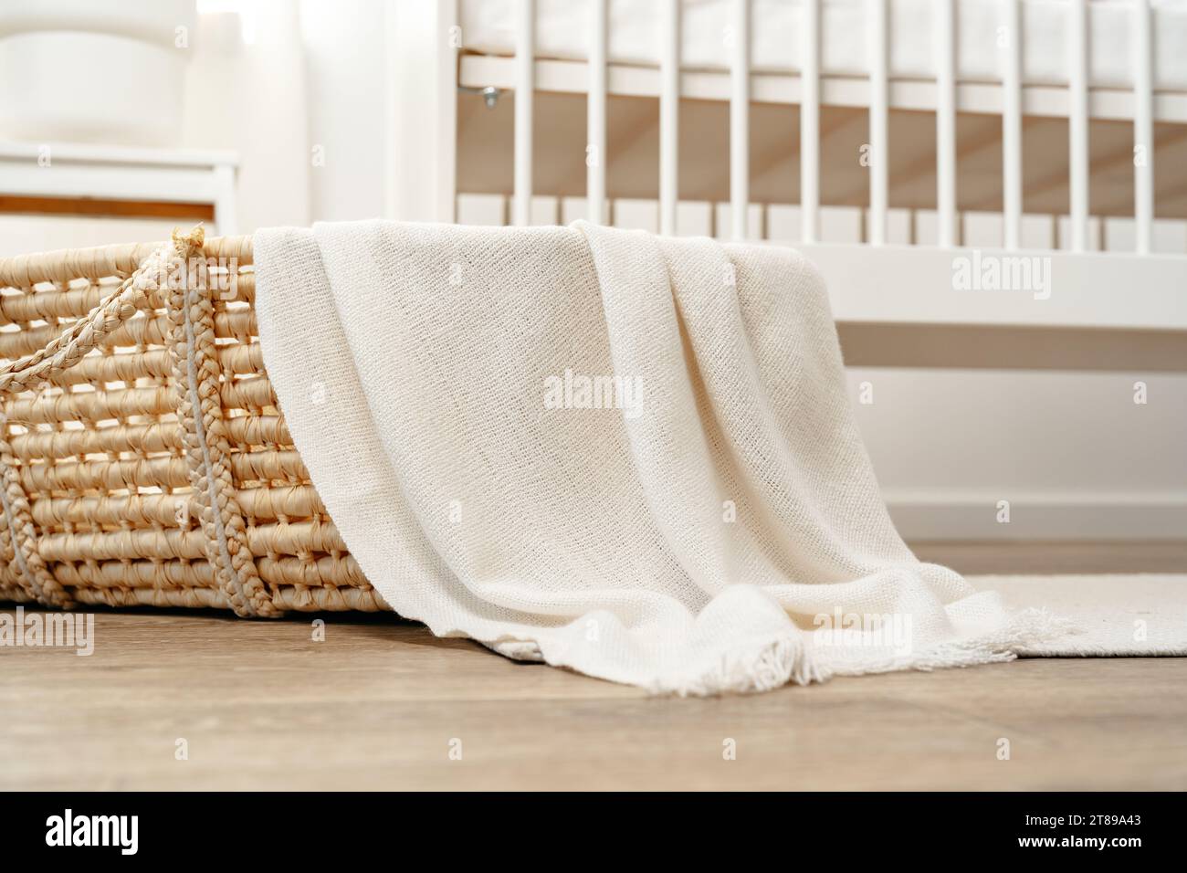 Interior of nursery room with baby crib and cradle Stock Photo - Alamy