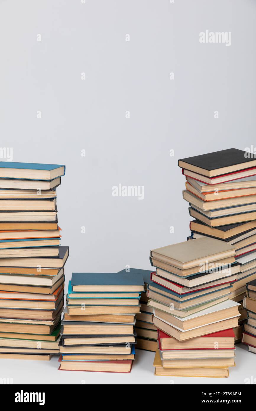 science knowledge reading many books on a white background in the ...