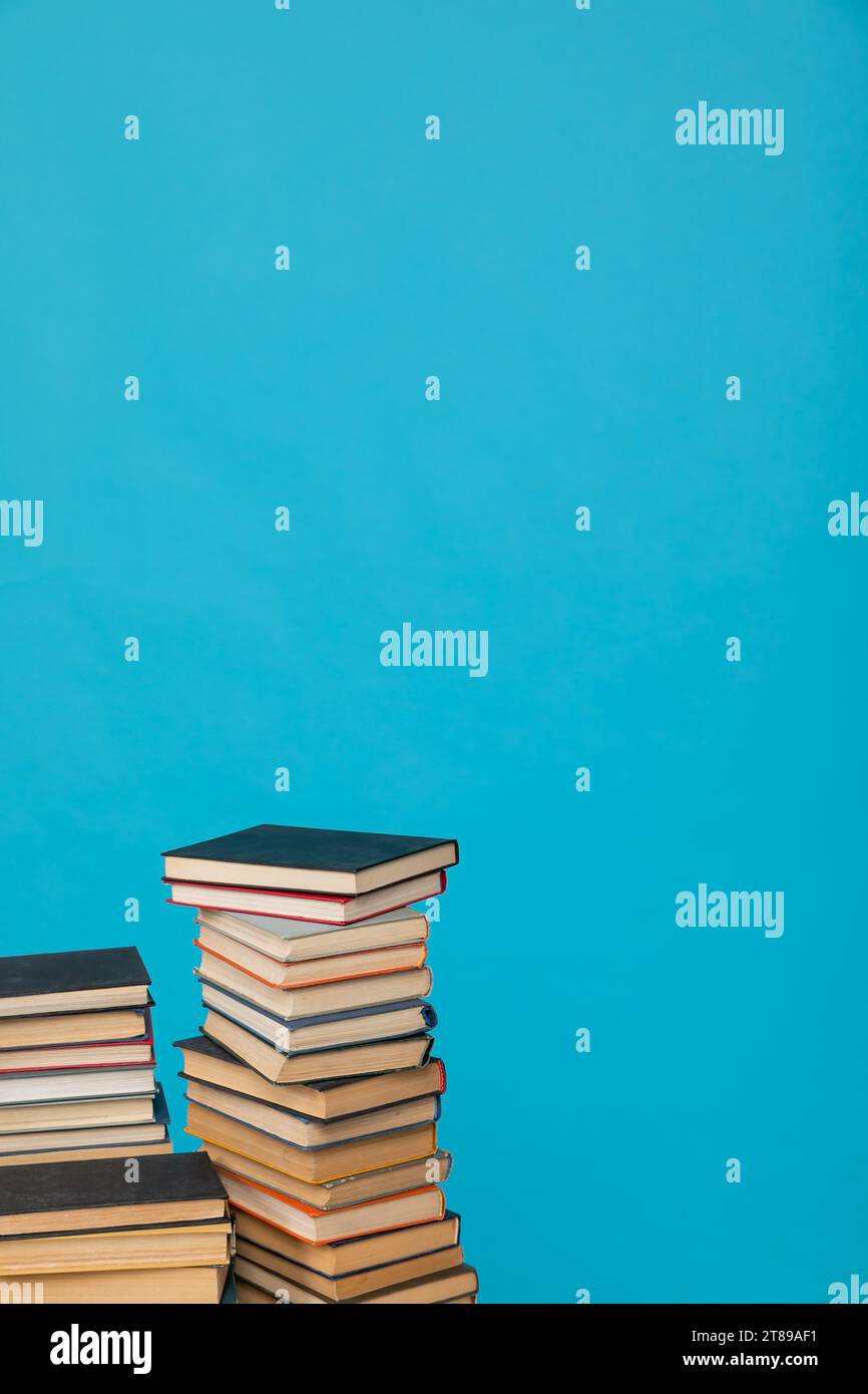 science reading a lot of books on a blue background in the library in ...