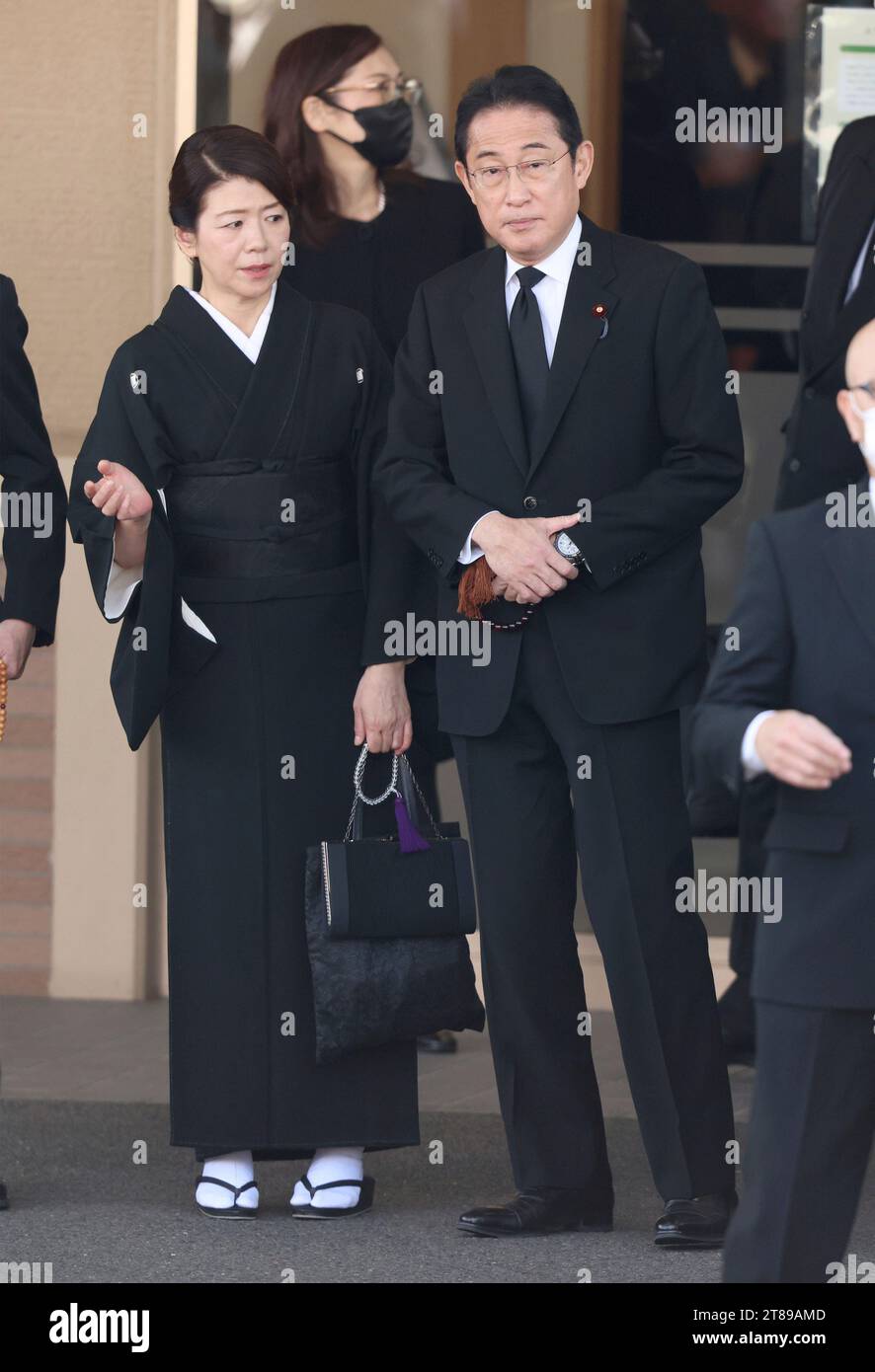 Japan's Prime Minister Fumio Kishida attends a funeral of his wife Yuko ...