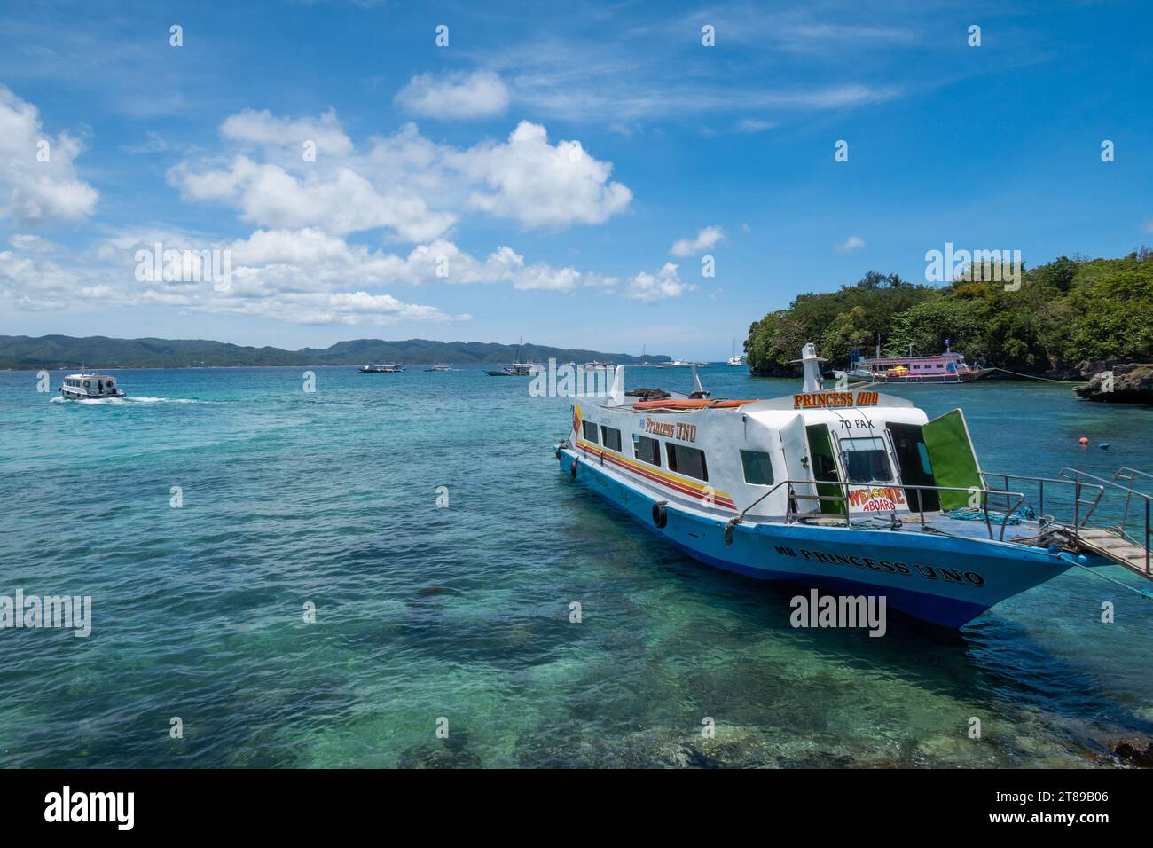 Ferry boat at anchor in Boracay, Philippines Stock Photo - Alamy