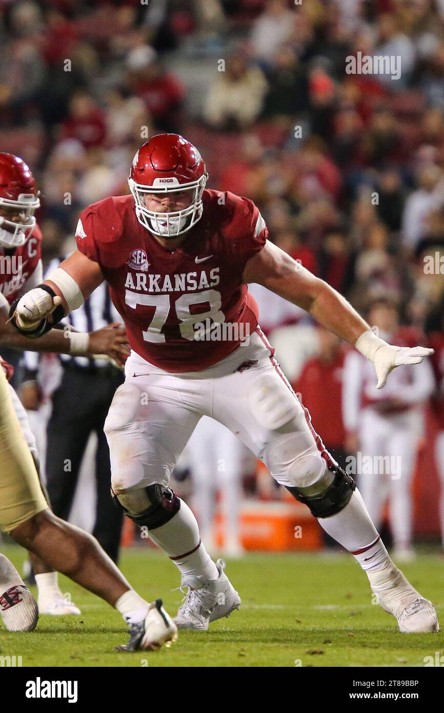 November 18, 2023: Arkansas offensive lineman Joshua Braun #78 moves ...