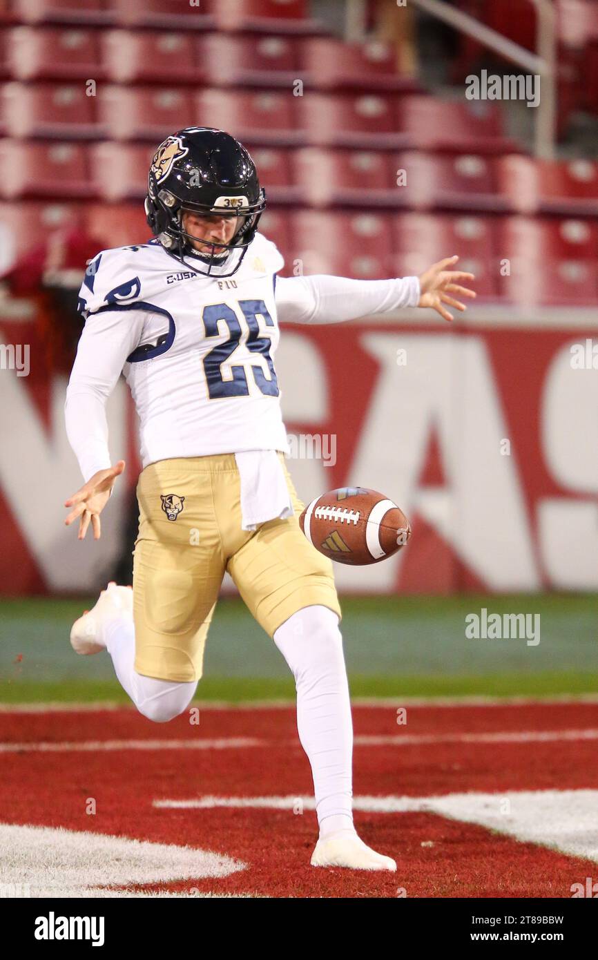 November 18, 2023: Daton Montiel #25 Panthers punter works to loosen ...