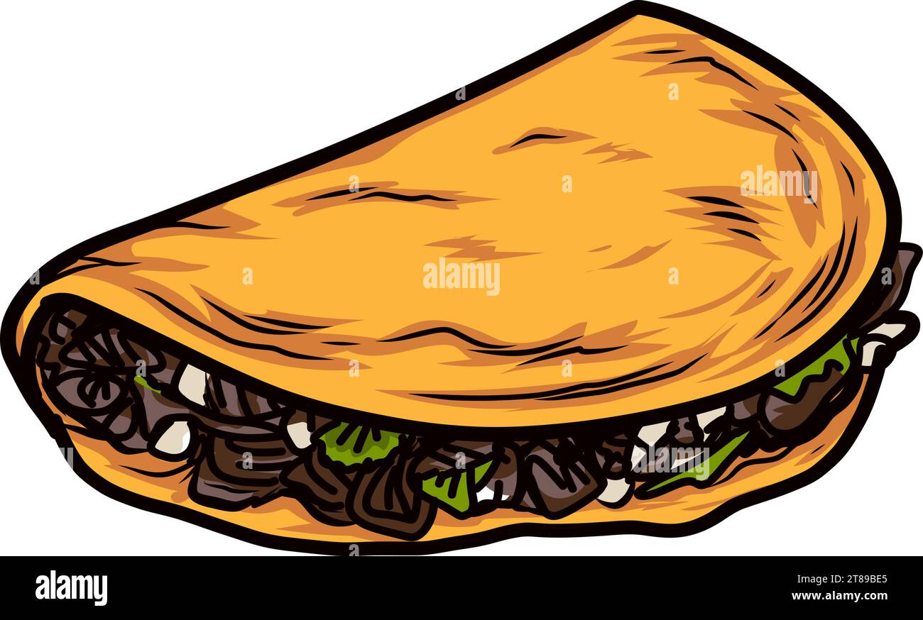 Tacos Birria Taco Quesabirria Drawing Art Illustration Vector Stock ...