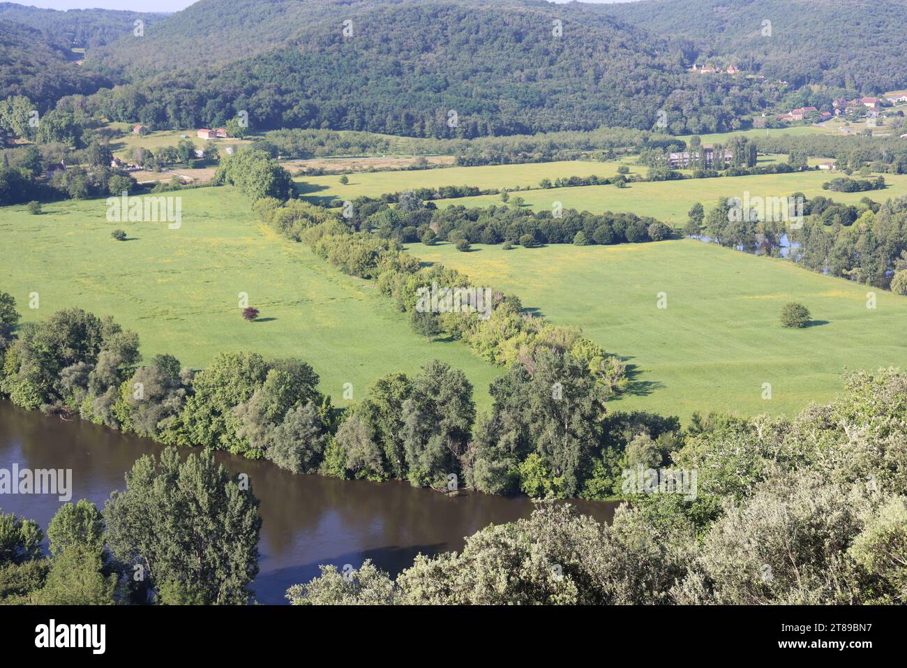 Aerial view of the Dordogne river valley from the heights of the ...