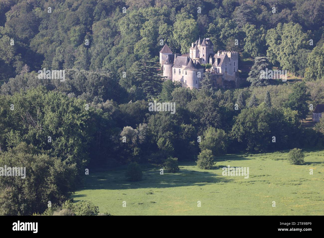 Aerial view of the Dordogne river valley from the heights of the ...