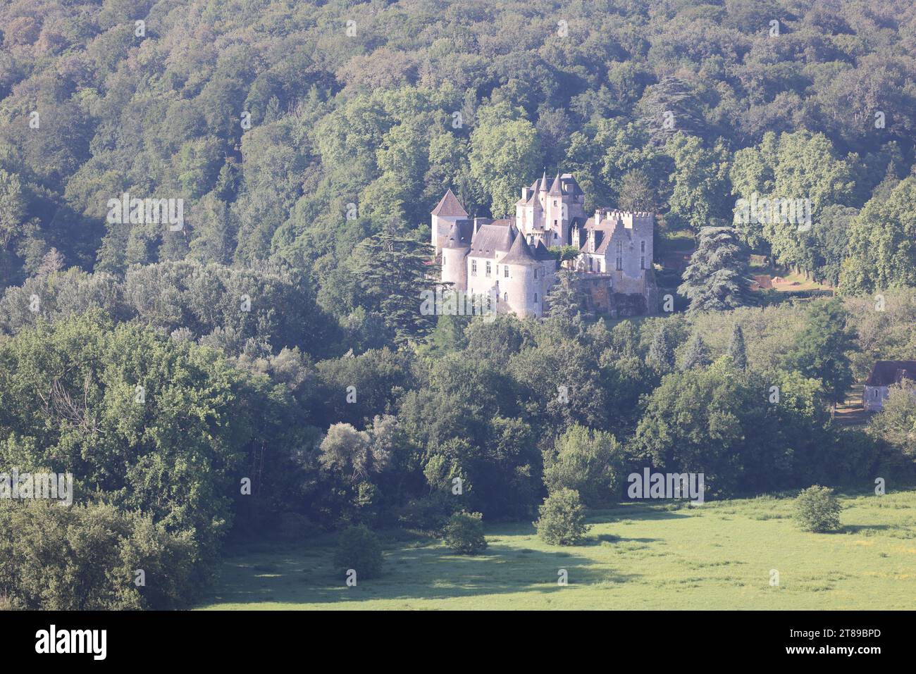 Aerial view of the Dordogne river valley from the heights of the ...