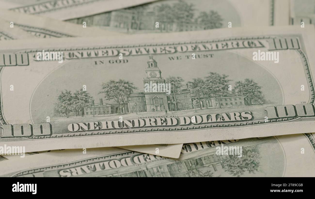 Closeup background of 100 dollar bills old style banknotes Stock Photo ...