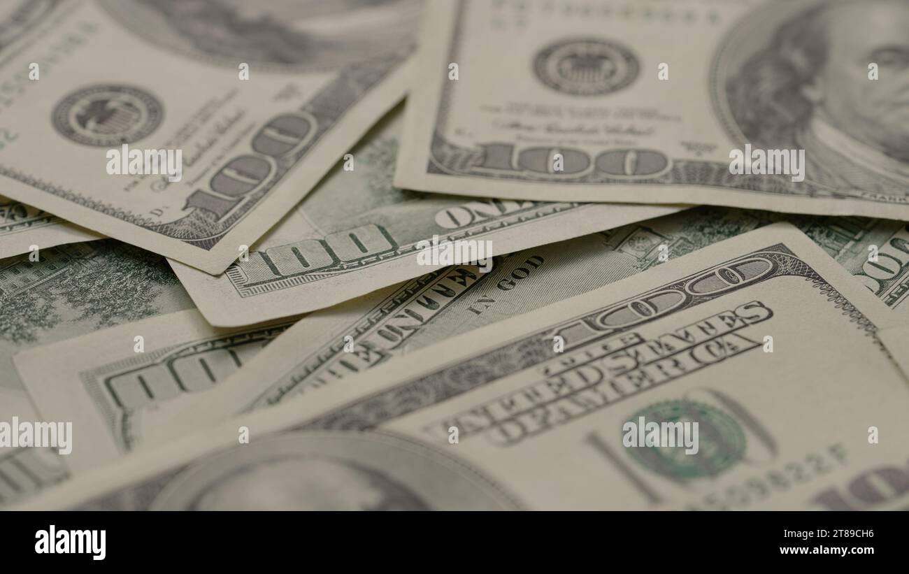 Closeup background of 100 dollar bills old style banknotes Stock Photo ...