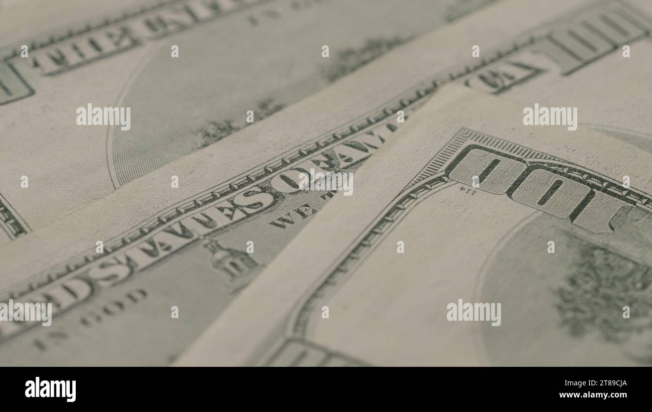 Closeup background of 100 dollar bills old style banknotes Stock Photo ...