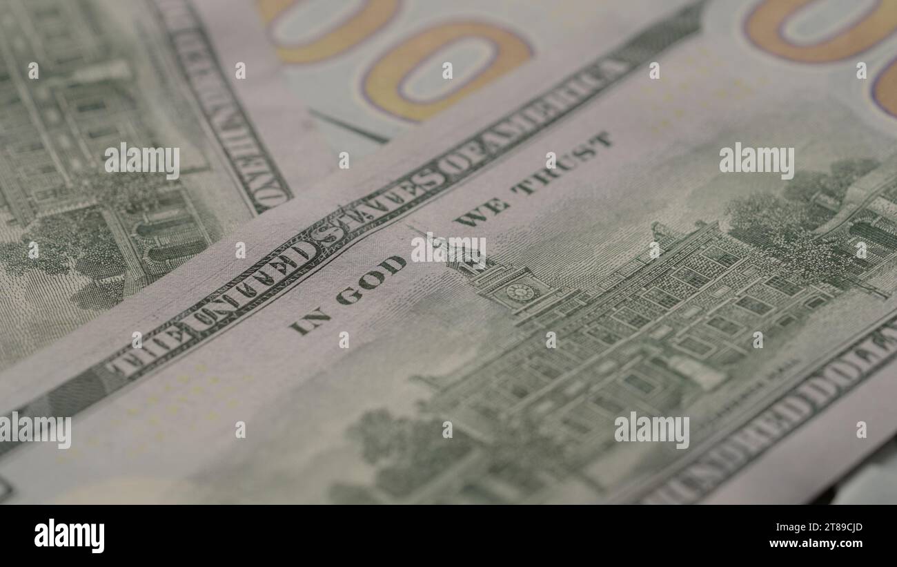 Closeup background of 100 dollar bills new style banknotes Stock Photo ...