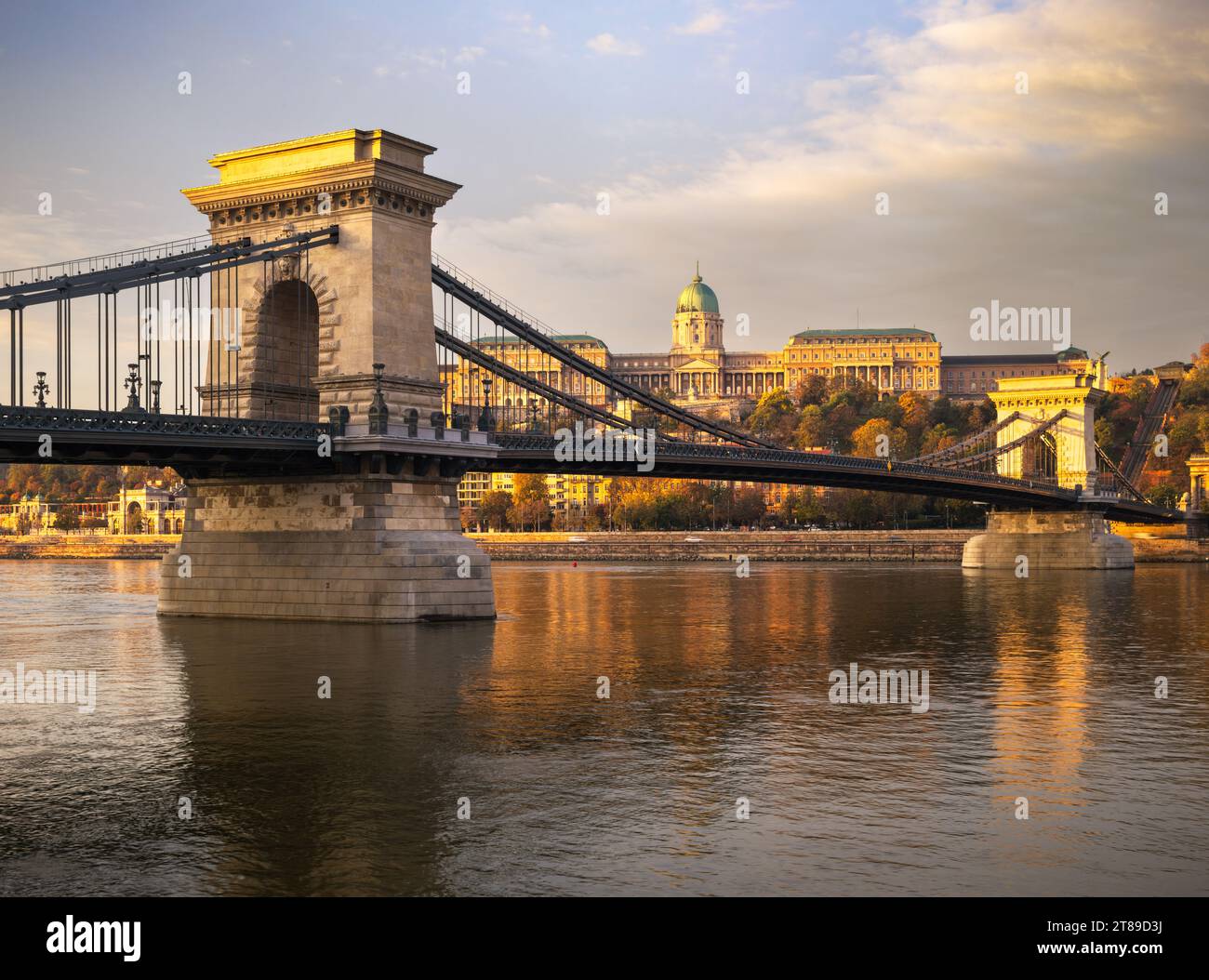 Golden Hour Glimpse: Budapest's Chain Bridge over the river Danube ...