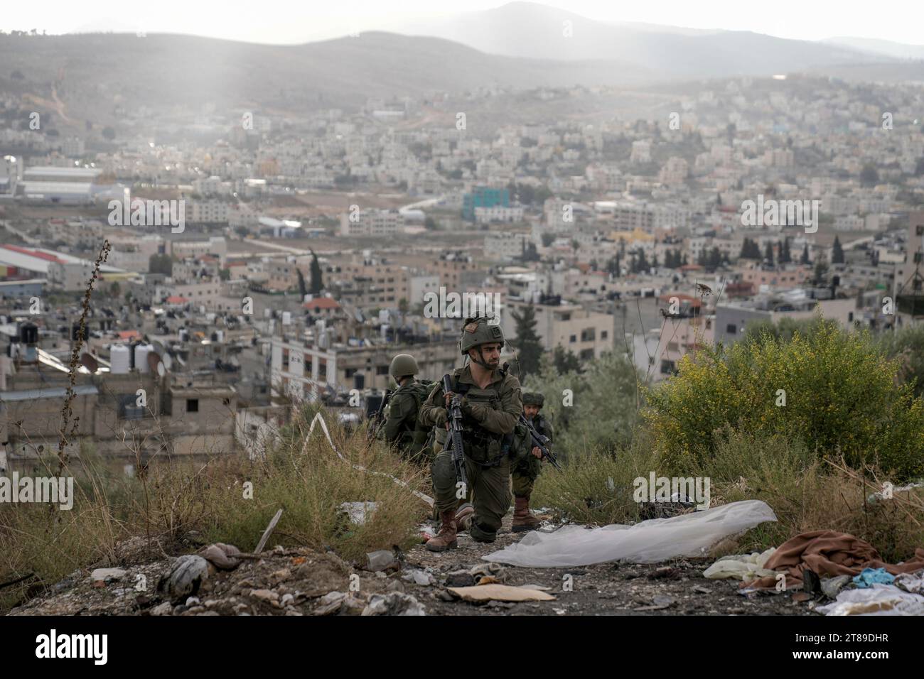 Israeli soldiers are seen during a military operation in the Balata ...