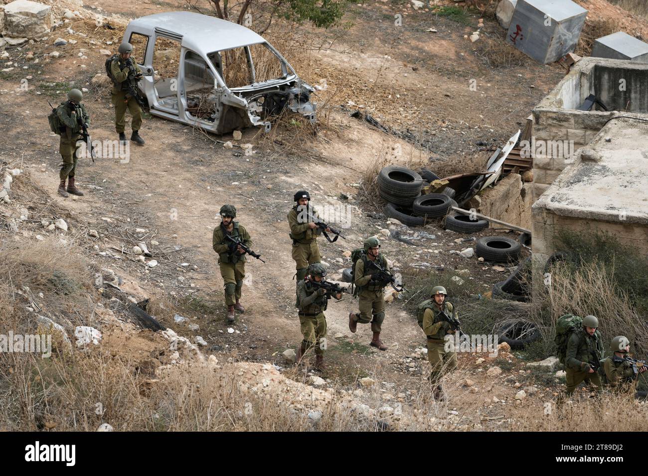 Israeli soldiers are seen during a military operation in the Balata ...