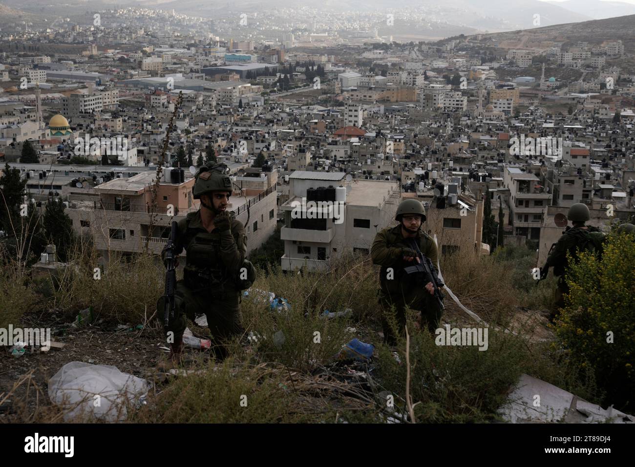Israeli soldiers are seen during a military operation in the Balata ...