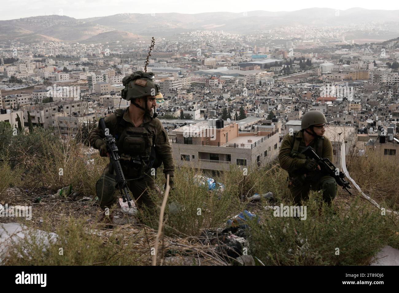 Israeli soldiers are seen during a military operation in the Balata ...