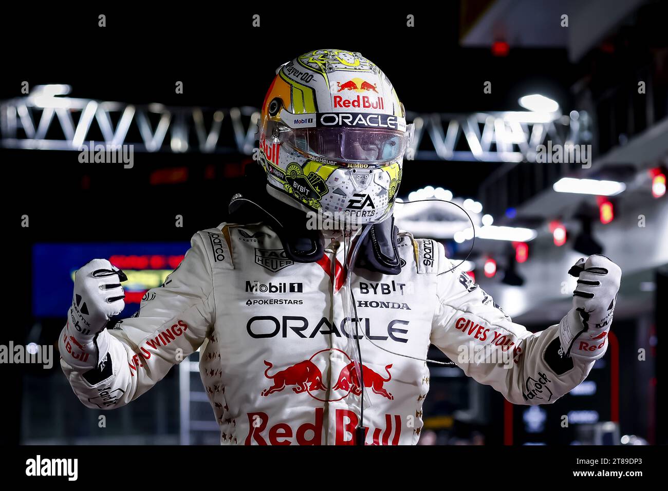 LAS VEGAS - Max Verstappen (Red Bull Racing) cheers after winning the ...