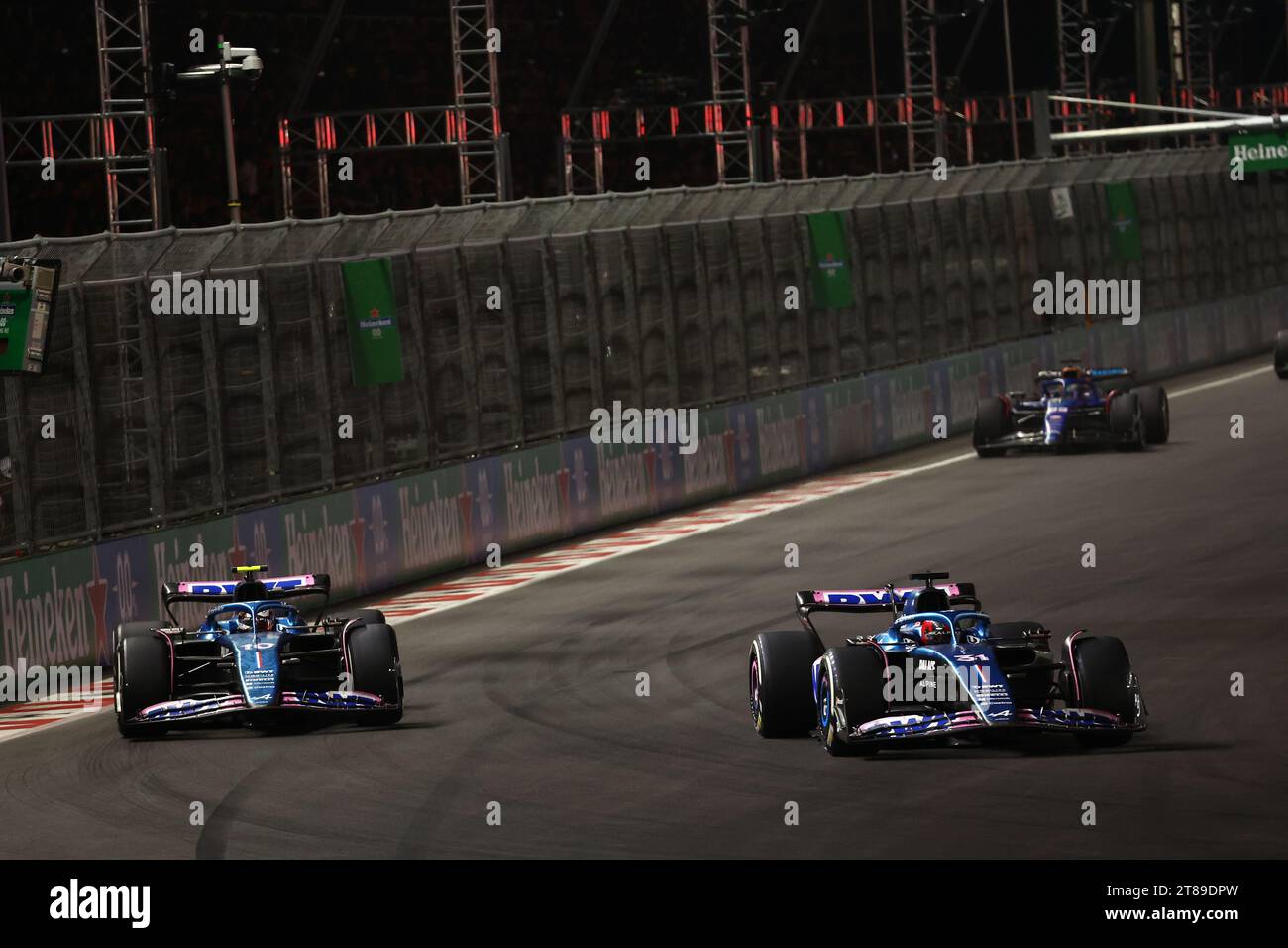 Las Vegas, USA. 18th Nov, 2023. (L to R): Pierre Gasly (FRA) Alpine F1 Team A523 and Esteban ...