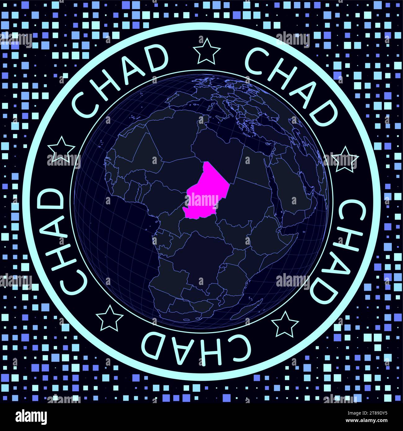 Futuristic satellite view of the world centered on Chad. Geographical ...