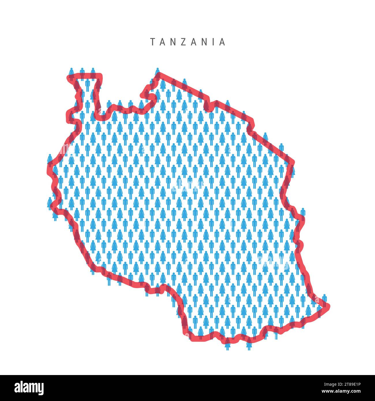 Tanzania population map. Stick figures Tanzanian people map with bold ...