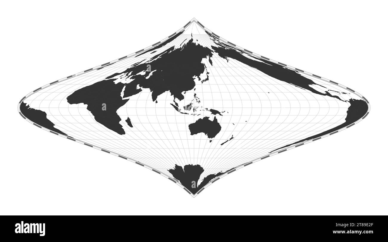 Vector world map. Foucault's stereographic equivalent projection. Plain ...
