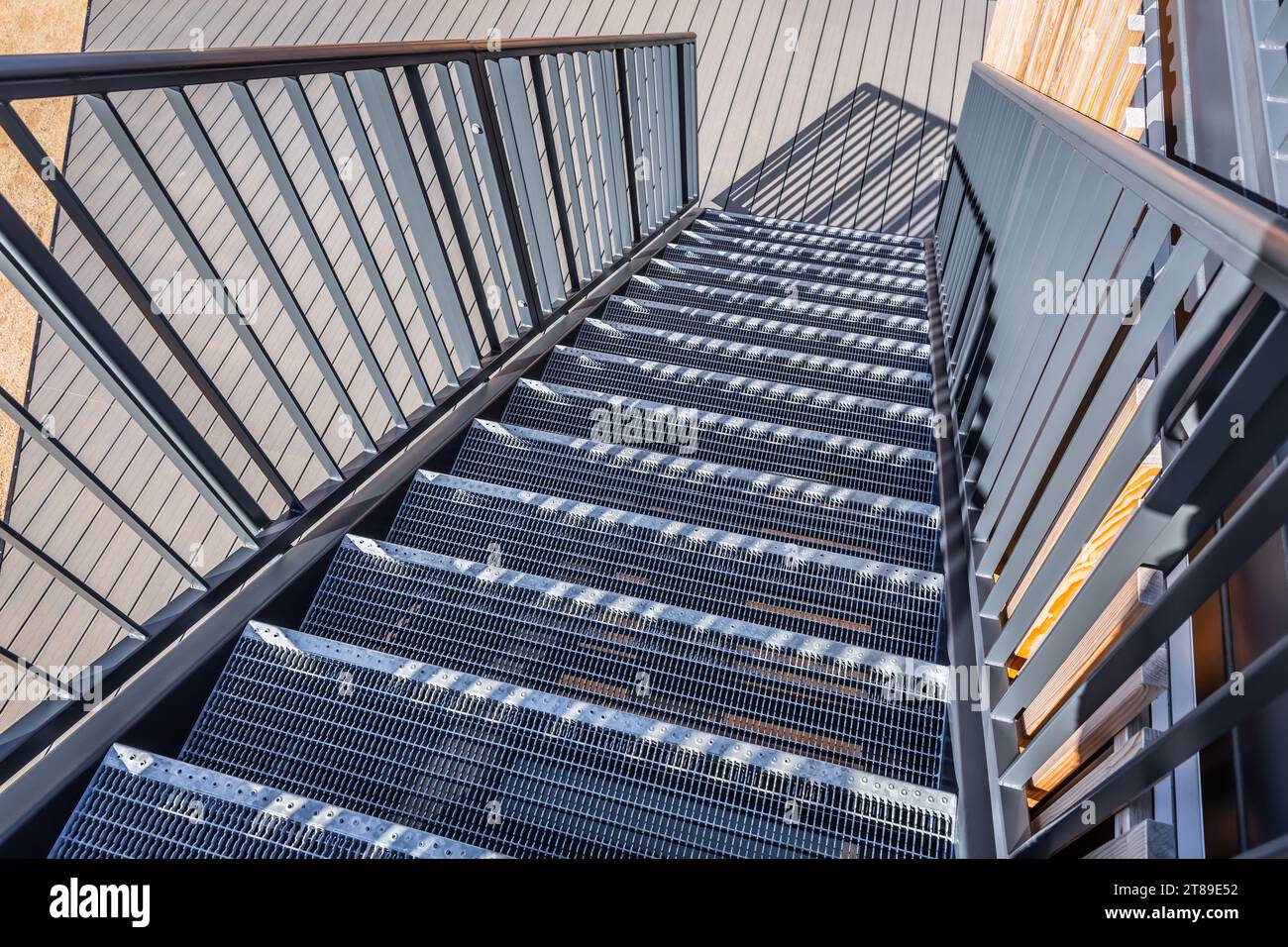 Modern design metal staircase, stair for fire escape with railing Stock ...