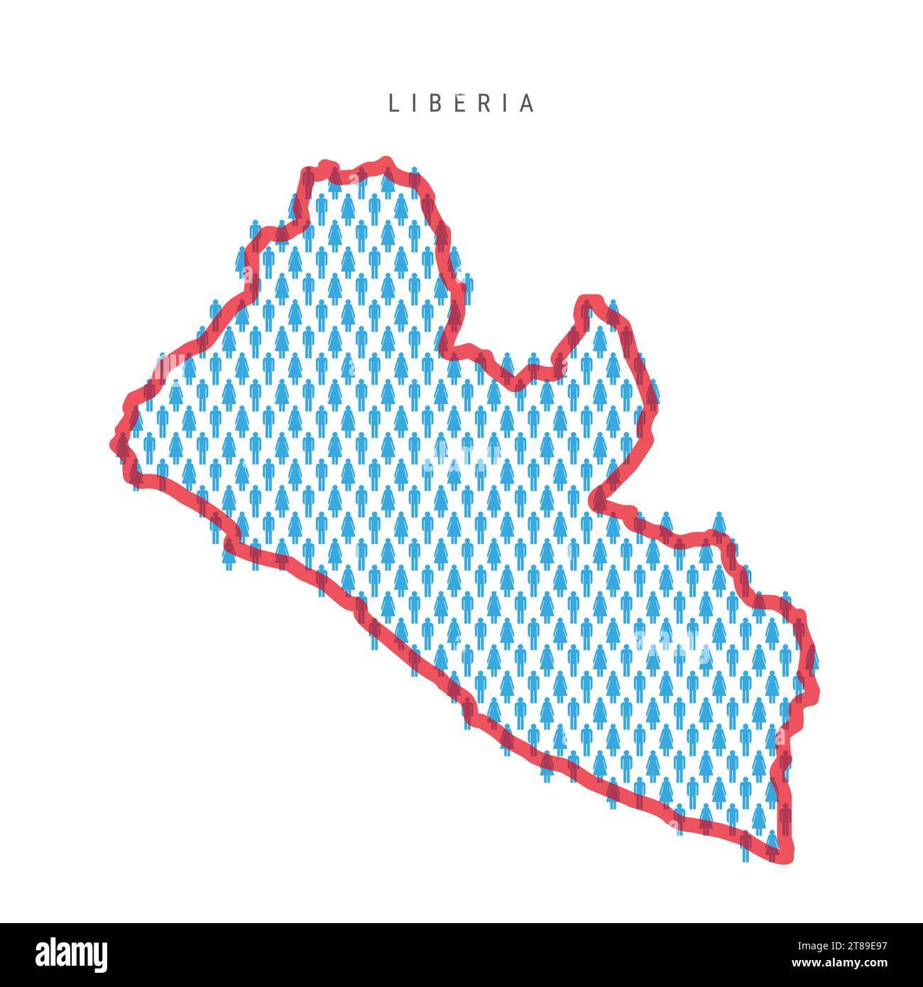 Liberia population map. Stick figures Liberian people map with bold red ...