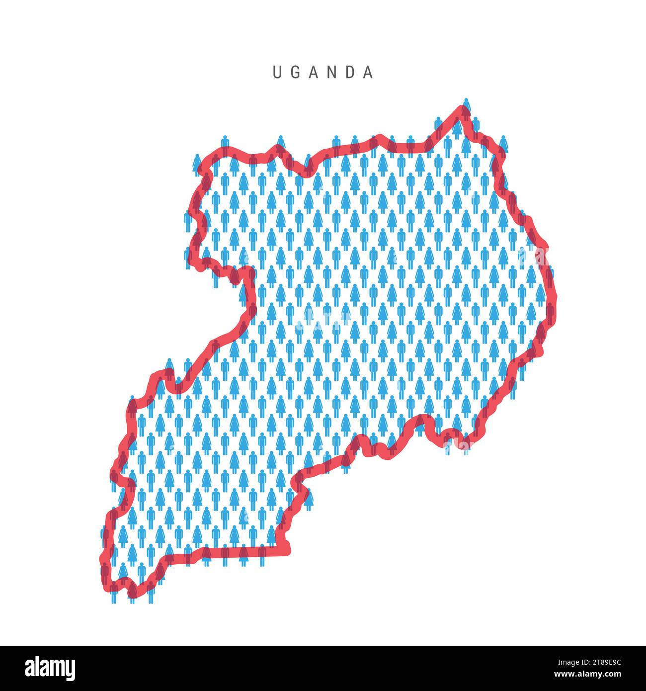 Uganda population map. Stick figures Ugandan people map with bold red ...