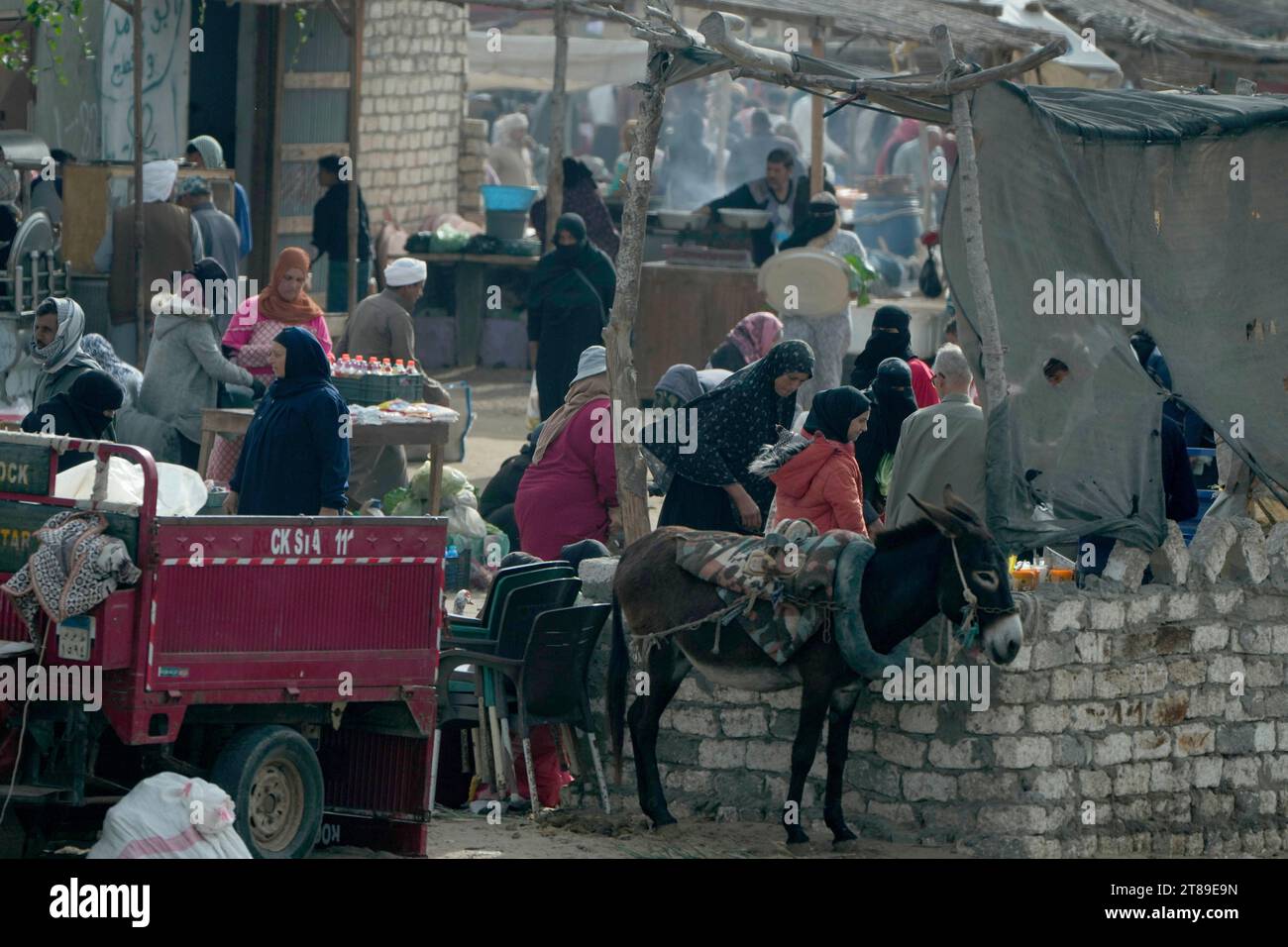 Villagers crowd at a popular market in Gelbanah village, North Sinai ...