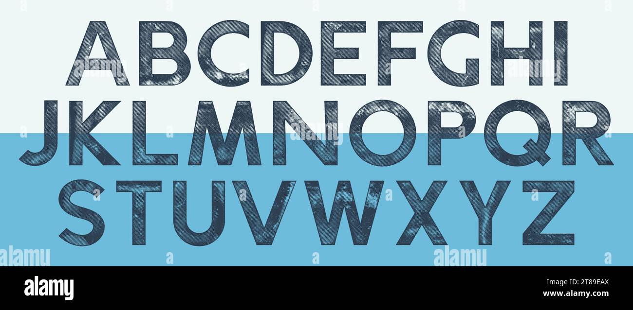 Eroded Font Design. Geometric sans font with rough printed, halftone ...