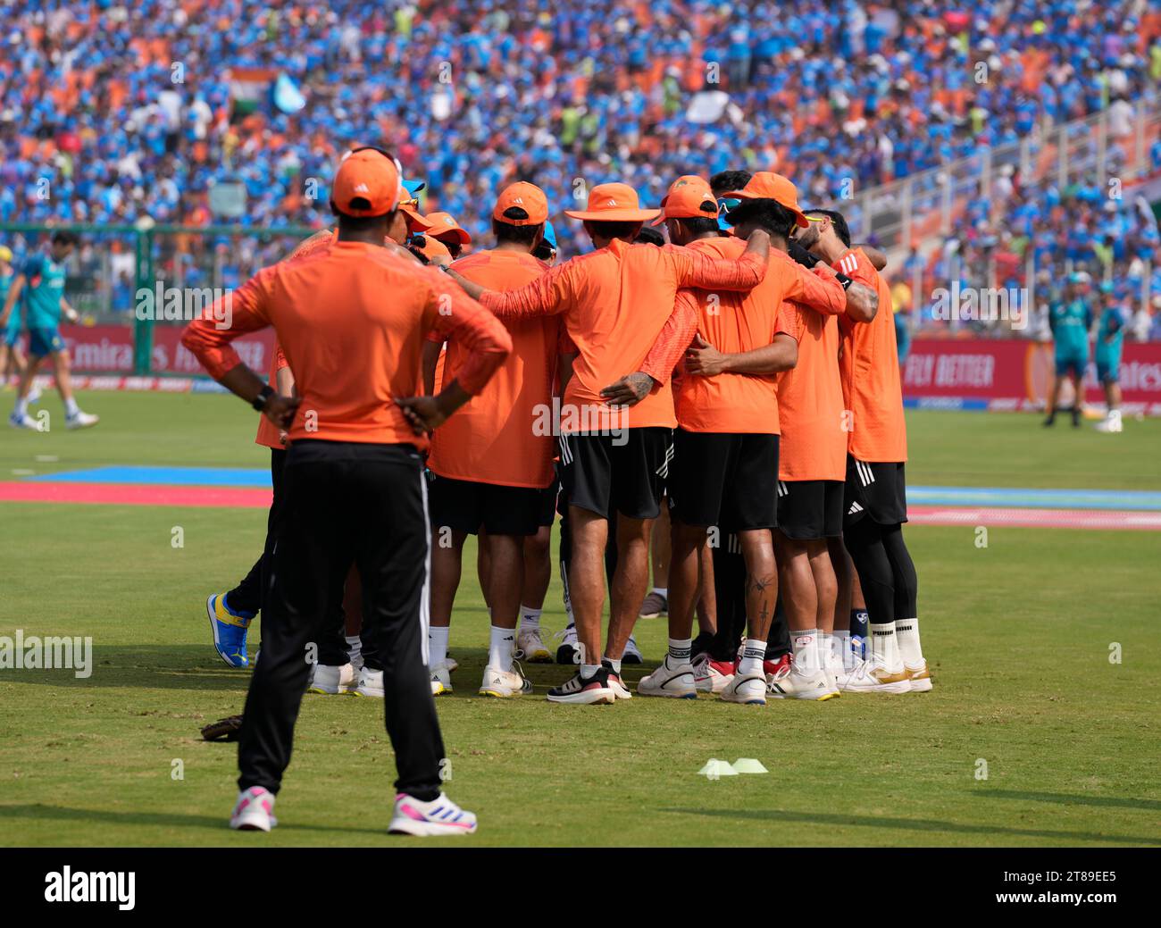 Indian team huddles together before the start of the ICC Men's Cricket ...