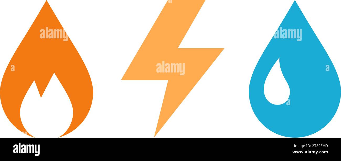 Flat icons of Electricity, Gasification and Water as concept of ...
