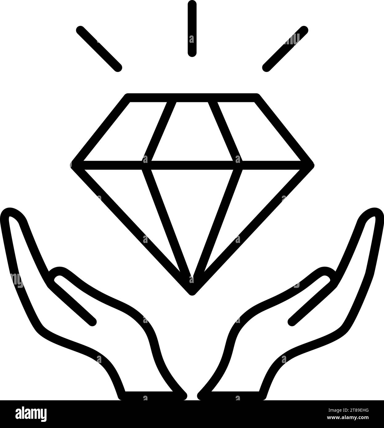 Linear vector icon of a diamond in the hands as a company main values ...