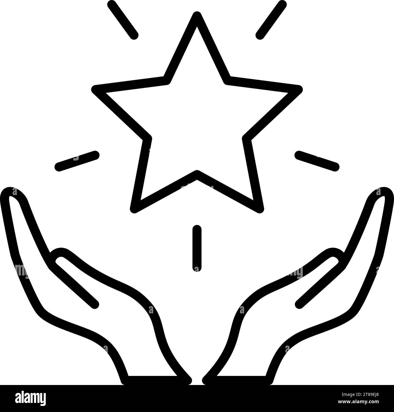 Linear vector icon of a star in the hands as a business values concept ...
