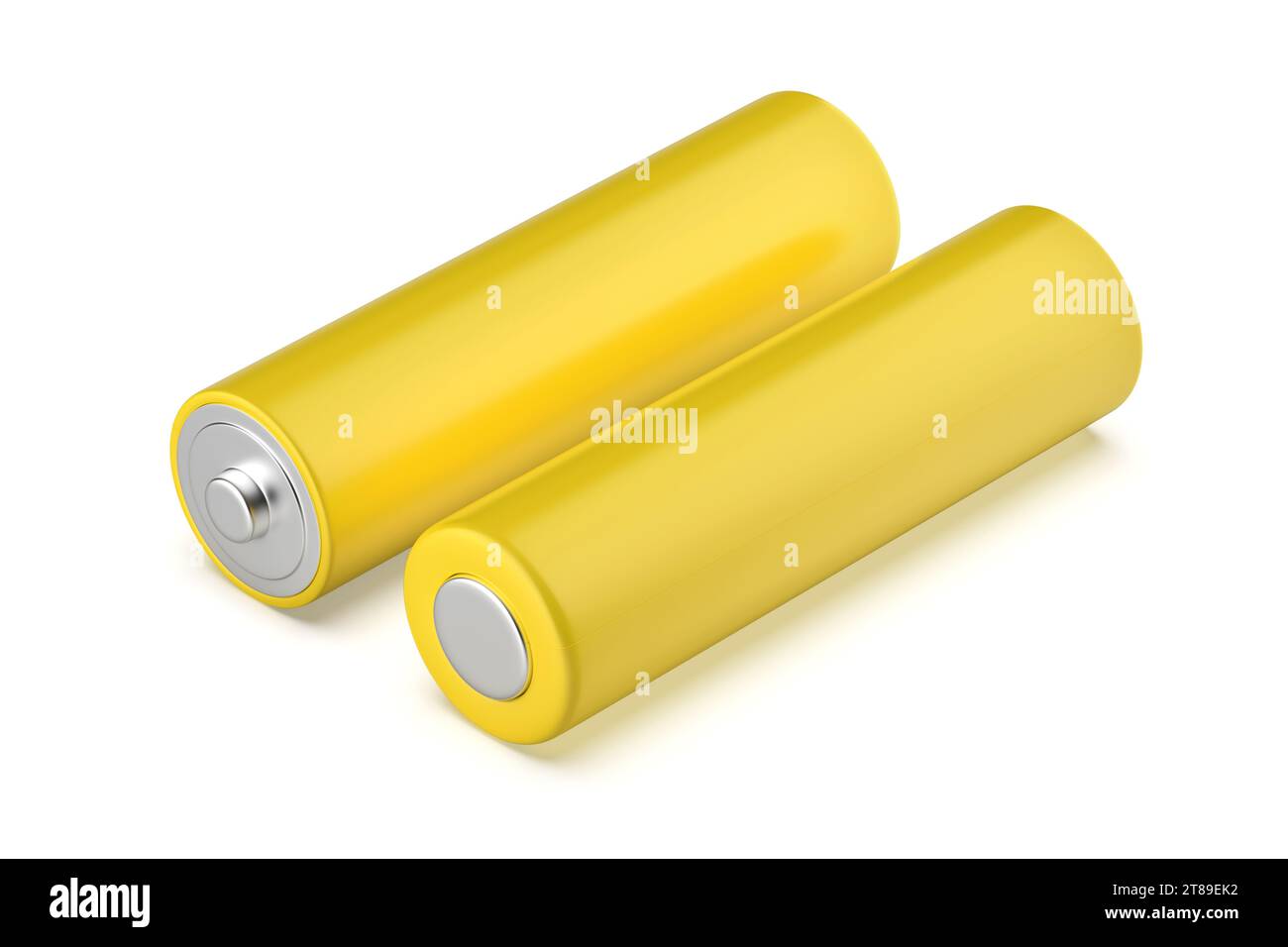 Two yellow AA size batteries on white background Stock Photo - Alamy