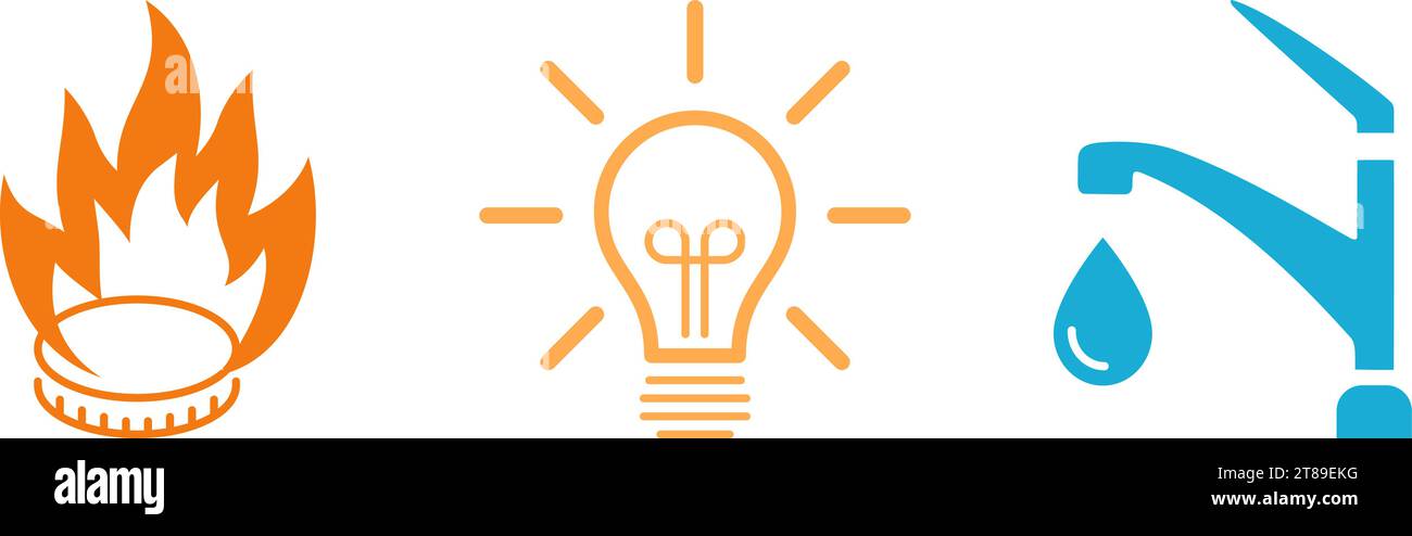 Flat icons of Electricity, Gasification and Water supply as concept of ...