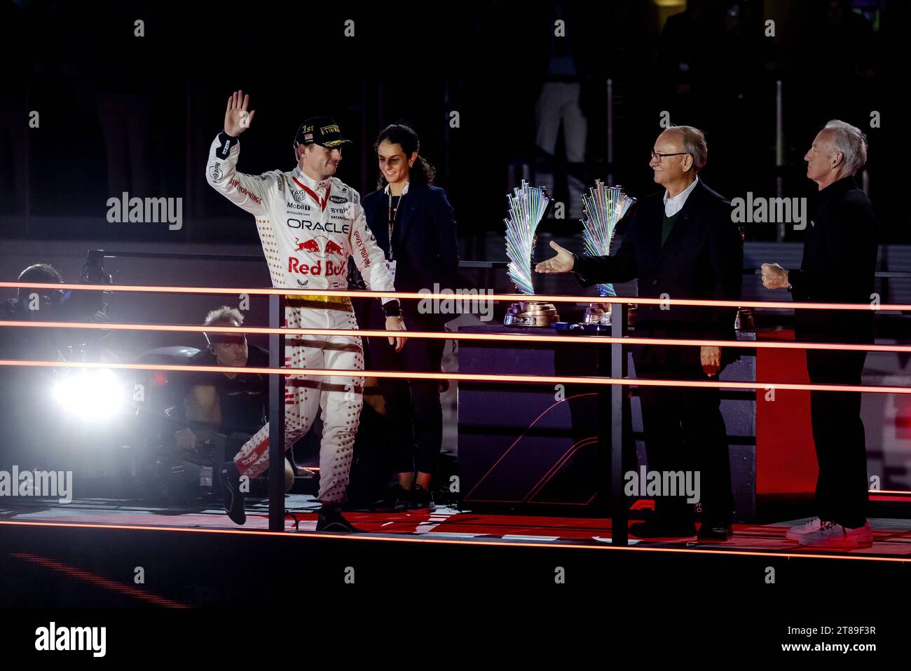 LAS VEGAS - Max Verstappen (Red Bull Racing) cheers after winning the ...