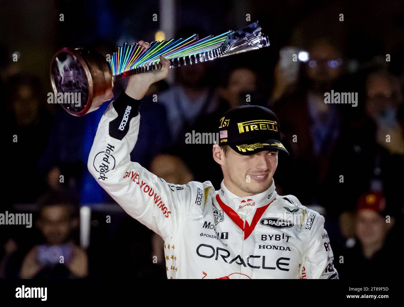 LAS VEGAS - Max Verstappen (Red Bull Racing) cheers after winning the ...