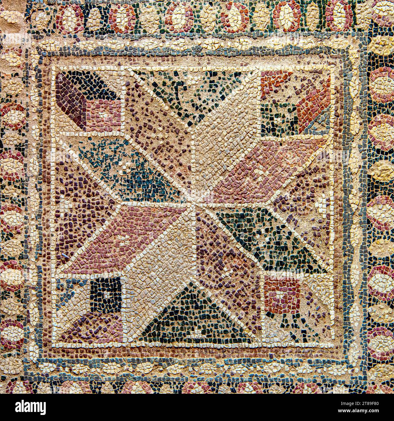 Fancy antique mosaic on the floor of the house of Dionysus. Paphos ...