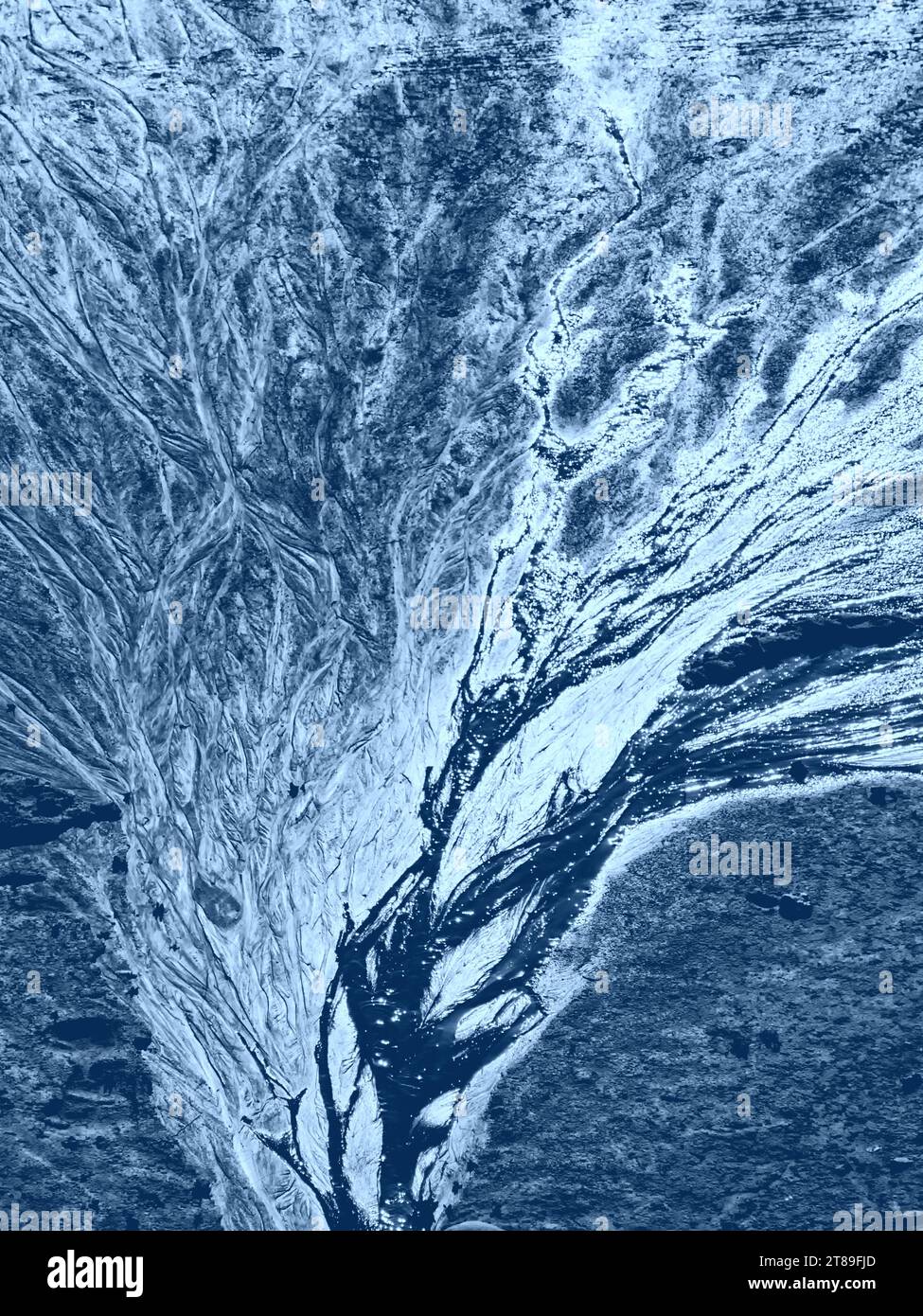 Abstract aerial view of a tideway in a beach, blue toned Stock Photo ...